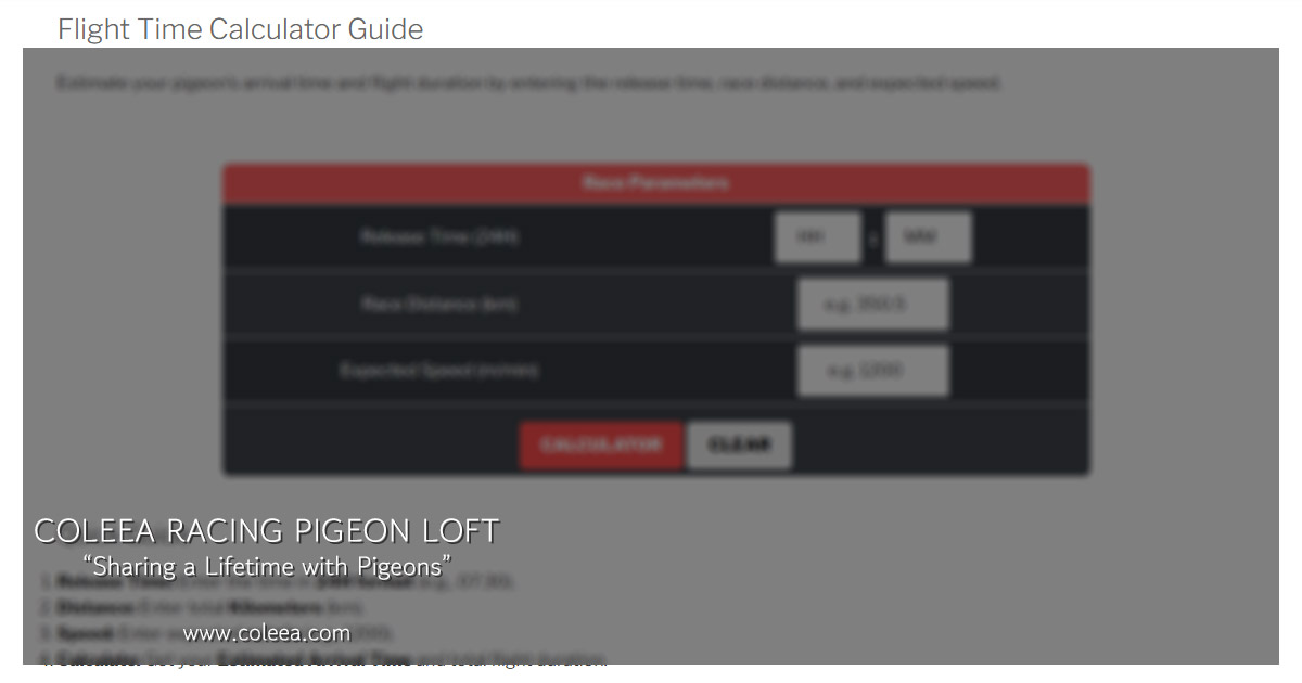 FLIGHT TIME CALCULATOR – COLEEA RACING PIGEON LOFT