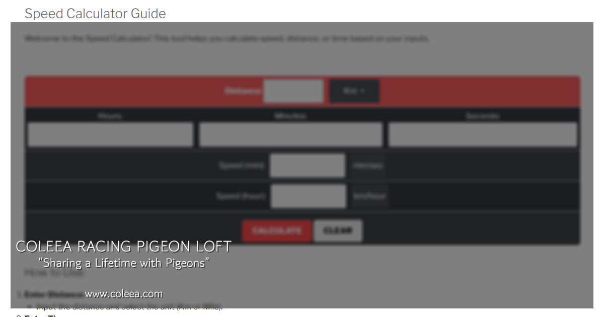 SPEED CALCULATOR – COLEEA RACING PIGEON LOFT